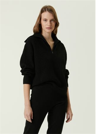 Vince Kadın Siyah Fermuarlı Yün Kazak L EU