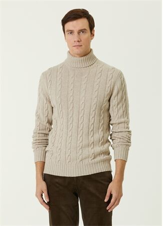 Luciano Barbera Erkek Bej Balıkçı Yaka Saç Örgü Dokulu Yün Kazak 52 IT Luciano Barbera Erkek Bej Balıkçı Yaka Saç Örgü Dokulu Yün Kazak 52 IT