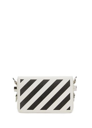 Off-White Kadın Siyah Beyaz Çizgili Deri Omuz Çantası EU