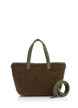 Qimu Kadın Hemithea Micro Haki Shearling Çanta EU