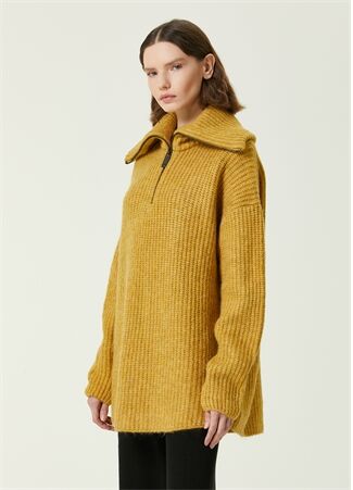 Beymen Club Kadın Sarı Dik Yaka Yarım Fermuarlı Kazak XS
