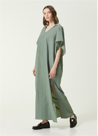 Les Benjamins Kadın Yeşil V Yaka Kapüşonlu Maksi Elbise M Eu