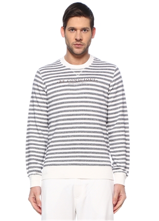 Brunello Cucinelli Erkek Mavi Beyaz Çizgi Desenli Slogan Baskılı Sweatshirt S EU Brunello Cucinelli Erkek Mavi Beyaz Çizgi Desenli Slogan Baskılı Sweatshirt S EU