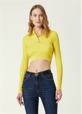 Dolce&Gabbana Kadın Sarı Polo Yaka Crop İpek Triko 38 IT