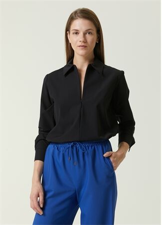 Beymen Club Kadın Siyah Gömlek Yaka Fermuarlı Bluz S