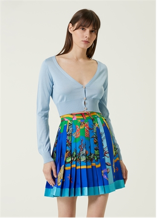 Versace Kadın Mavi V Yaka Crop İpek Hırka 40 IT Versace Kadın Mavi V Yaka Crop İpek Hırka 40 IT