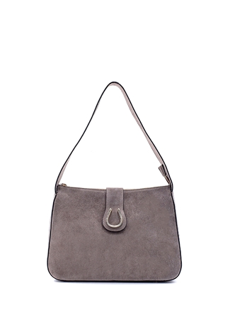 Mare Atelier Kadın Maxi Sel Vizon Logolu Süet Omuz Çantası Bej EU