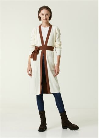 Beymen Collection Kadın Colorblock Beli Kuşaklı Uzun Hırka Kahverengi S