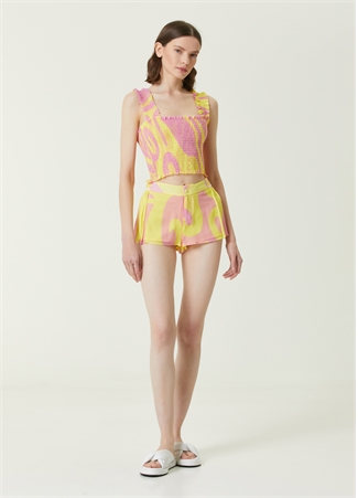 Elena Makri Kadın Pembe Sarı Pili Detaylı İpek Şort S Eu Elena Makri Kadın Pembe Sarı Pili Detaylı İpek Şort S Eu