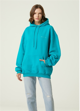 Balenciaga Kadın Oversize Turkuaz Kapüşonlu Logolu Sweatshirt Mavi XS EU Balenciaga Kadın Oversize Turkuaz Kapüşonlu Logolu Sweatshirt Mavi XS EU