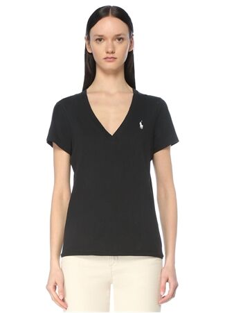 Polo Ralph Lauren Kadın Siyah V Yaka T-shirt L EU