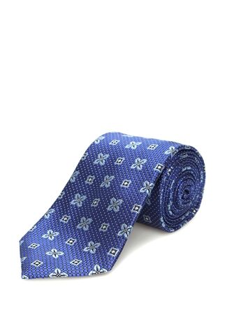 Canali Erkek Lacivert Çiçek Desenli İpek Kravat EU