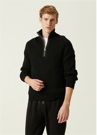 Beymen Collection Erkek Siyah Yakası Fermuarlı Kazak S EU