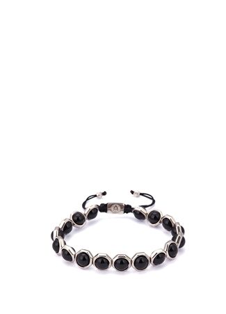 AtolyeWolf Erkek Siyah Gümüş Rengi Shamballa Bileklik Gri EU