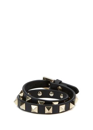 Valentino Garavani Kadın Siyah Deri Bileklik EU