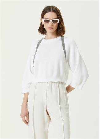 Brunello Cucinelli Kadın Beyaz Zincir Şeritli Kazak S Eu Brunello Cucinelli Kadın Beyaz Zincir Şeritli Kazak S Eu