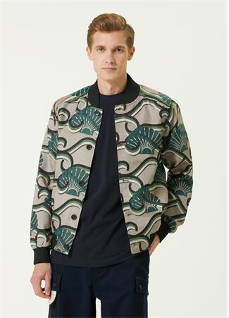 Scotch & Soda Erkek Bej Yeşil Dik Yaka Desenli Bomber Mont S EU