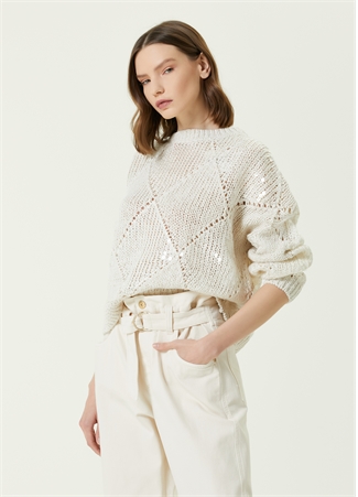 Brunello Cucinelli Kadın Ekru Bisiklet Yaka İşlemeli Kazak Bej S EU Brunello Cucinelli Kadın Ekru Bisiklet Yaka İşlemeli Kazak Bej S EU