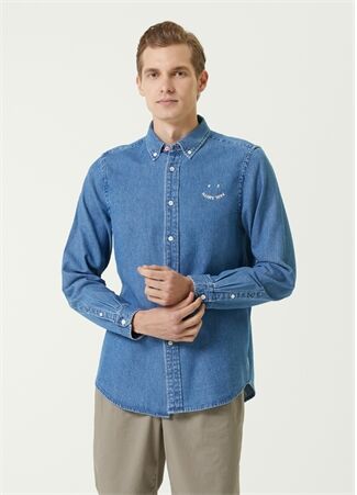 PS by Paul Smith Erkek Mavi Logo Nakışlı Jean Gömlek S EU