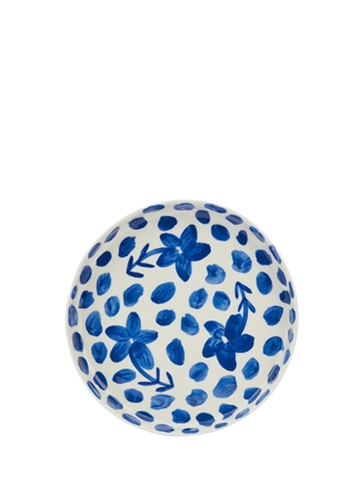 Goho Sohbet Beyaz Çiçek Ve Nokta Desenli Porselen Tabak Çok Renkli