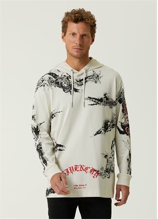 Givenchy Erkek Kapüşonlu Desenli Sweatshirt Gri L EU