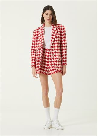 Sandro Kadın Kırmızı Ekru Kazayağı Desenli Şort 36 FR