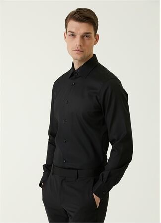 Beymen Club Erkek Slim Fit Siyah Armürlü Non-Iron Gömlek S