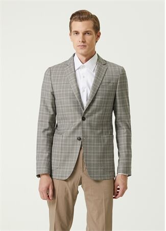 Pal Zileri Erkek Yeşil Kareli Yün Ceket Kahverengi 50 IT