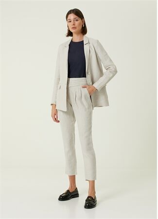 Dor Raw Luxury Kadın Bej Bel Detaylı Keten Pantolon XS EU