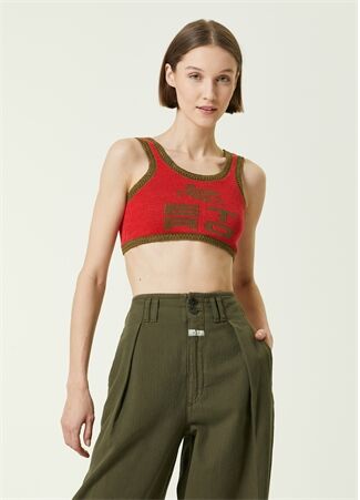 Etro Kadın Kırmızı Yeşil Keten Triko Büstiyer 38 IT