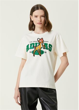 adidas Kadın Beyaz Bambi Baskılı Organik Pamuk T-shirt Bej 40 EU