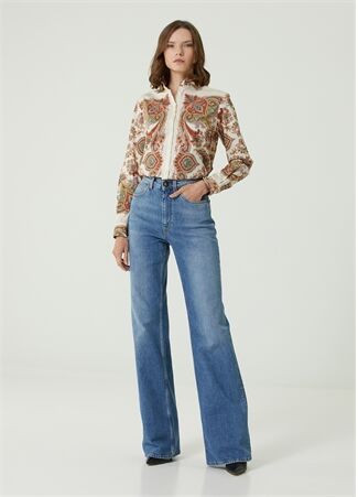 Etro Kadın Yüksek Bel Bol Paça Jean Pantolon Mavi 3 US