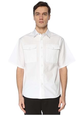 Prada Erkek Beyaz İngiliz Yaka Kısa Kol Gömlek S EU
