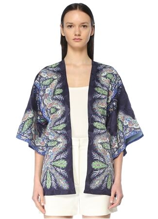Etro Kadın Lacivert Şal Desenli İpek Ceket EU