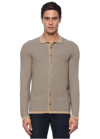 Drumohr Erkek Bej Polo Yaka Mikro Desenli Triko Gömlek 54 IT