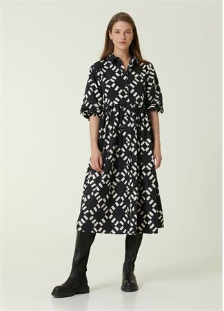 Beymen Club Kadın Siyah Desenli Midi Gömlek Elbise 34