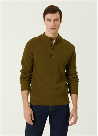 Scotch & Soda Erkek Haki Dik Yaka Düğmeli Kazak L EU Scotch & Soda Erkek Haki Dik Yaka Düğmeli Kazak L EU