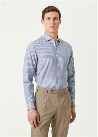 Pal Zileri Erkek Mavi Çizgi Desenli Gömlek 40 IT