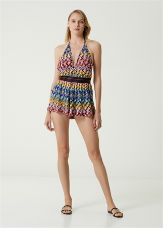 Missoni Mare Kadın Derin V Yaka Desenli Mini Tulum 42 IT