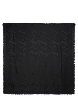 Valentino Garavani Kadın Siyah Logo Jakarlı İpek Şal EU
