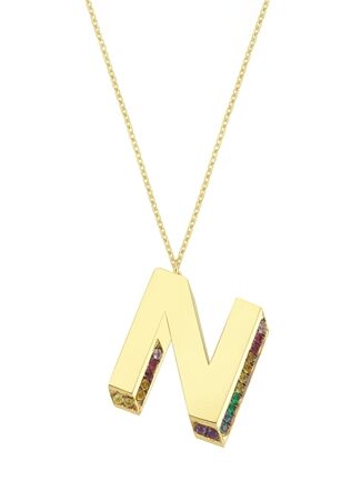 Charms Company Kadın N Harfi Formlu Safir Taşlı Altın Rengi Kolye EU Charms Company Kadın N Harfi Formlu Safir Taşlı Altın Rengi Kolye EU