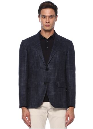 Zegna Erkek Drop 7 Mavi Kelebek Yaka Jakarlı Yün Ceket 58 IT