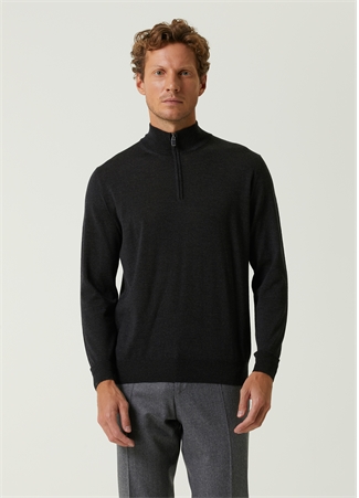 Canali Erkek Antrasit Dik Yaka Fermuarlı Yün Kazak Gri 54 IT Canali Erkek Antrasit Dik Yaka Fermuarlı Yün Kazak Gri 54 IT