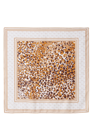 Beymen Kadın Leopar Desenli 90x90 cm Twill İpek Eşarp Bej EU