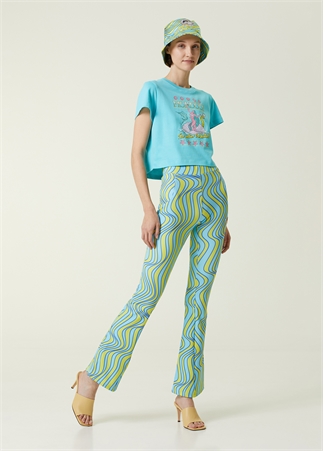 FIORUCCI Kadın Mavi Desenli Bol Paça Pantolon M EU FIORUCCI Kadın Mavi Desenli Bol Paça Pantolon M EU