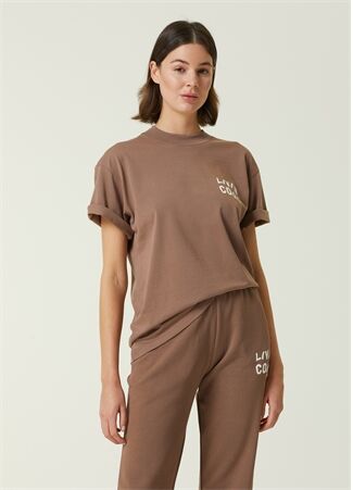 Livincool Kadın Kahverengi Logo Baskılı T-shirt S EU