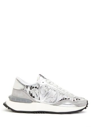 Valentino Garavani Kadın Silver Dantel Garnili Deri Sneaker Gri 36 Eu