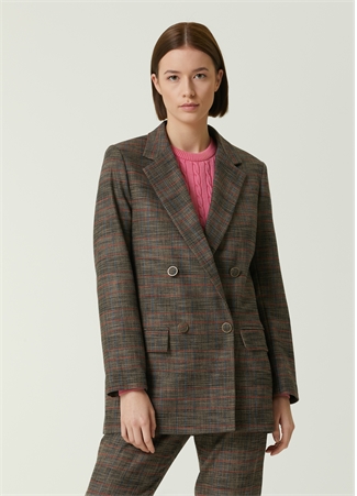 Beymen Club Kadın Kahverengi Desenli Kelebek Yaka Blazer 34