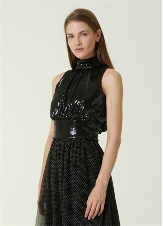 Beymen Club Kadın Siyah Pul Dokulu Abiye Bluz L