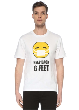 8-Bit by Mhrs Erkek Beyaz Piksel Baskılı Slogan Detaylı T-shirt S EU